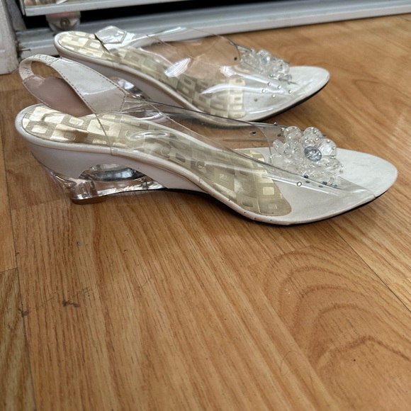Shoes | White And Acrylic Dress Shoes With Rhinestone Embellished Bow ...